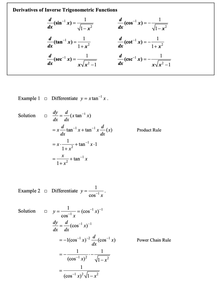 Derivatives of Inverse Trigonometric Functions - Top Study Guide | RevisionTown